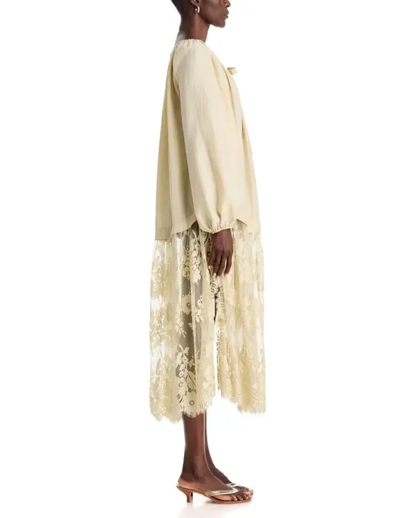 A.REN Long Sleeve Tie-neck Lace Midi Dress