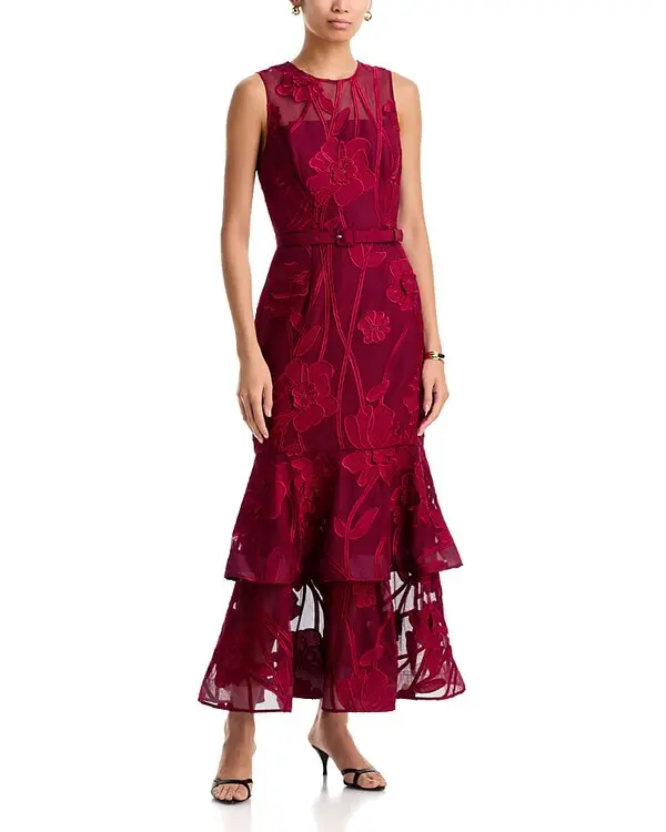 MILLY Anna Grand Fleur Embroidered Tiered Maxi Dress