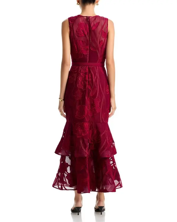 MILLY Anna Grand Fleur Embroidered Tiered Maxi Dress