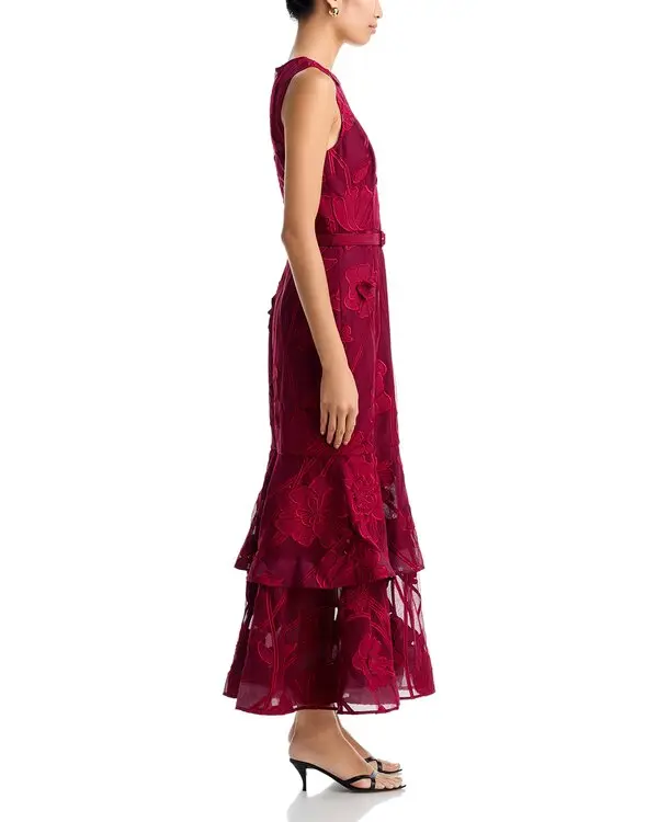 MILLY Anna Grand Fleur Embroidered Tiered Maxi Dress