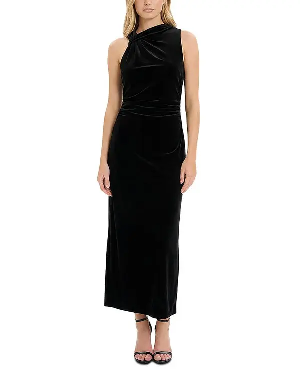 Maggy London Velvet Knot Shoulder Midi Dress - Black