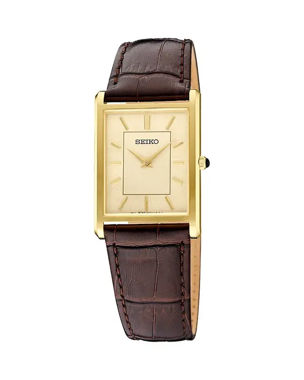 SEIKO Rectangular Essentials Quartz Watch With Leather Strap