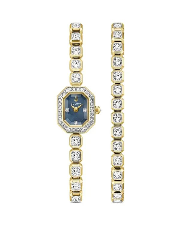 Bulova Crystal Embellished Watch And Bracelet Set