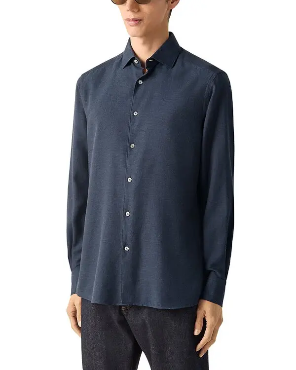 Zegna Cashco Cotton Blend Shirt - Navy Blue
