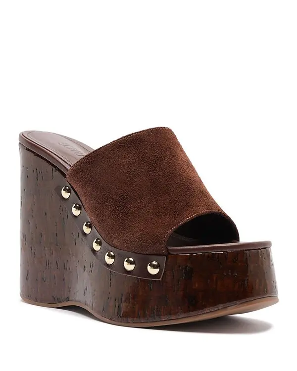 Schutz Suede Studded Platform Sandals - Root Brown