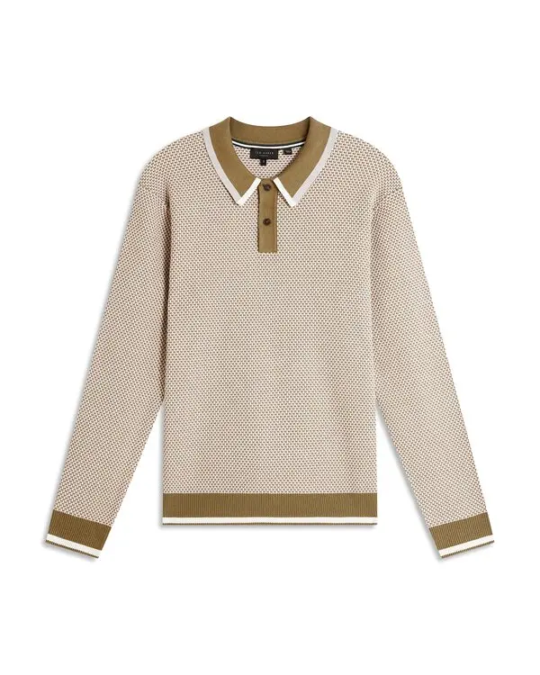 Ted Baker London Buckler Long Sleeve Waffle Stitch Polo