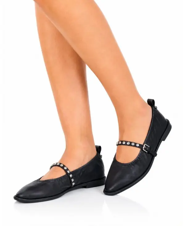 Ash Bella Studded Mary Jane Flats - Black