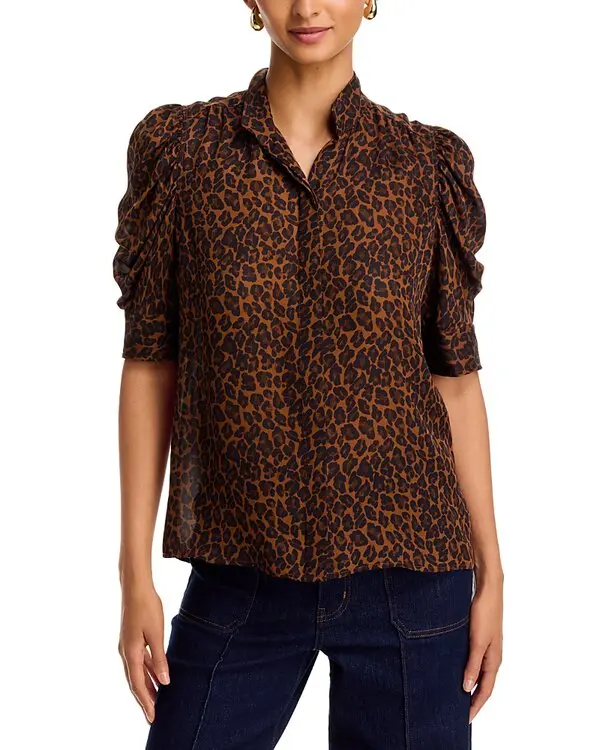 FRAME The Gillian Silk Top - Light Leopard