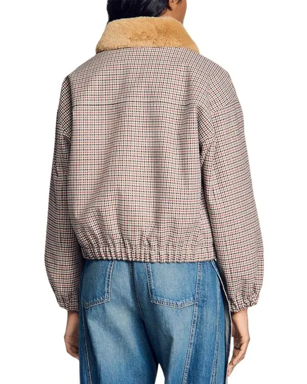 Sandro Faux Fur Lined Check Coat