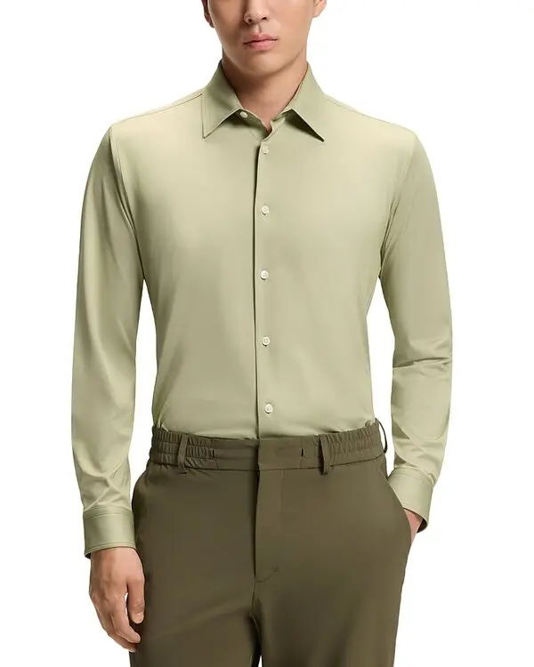 BOSS Roan Kent Collar Slim Fit Shirt - Beige