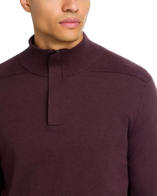 BOSS Liorman Wool & Cotton Zip Neck Sweater - Open Red