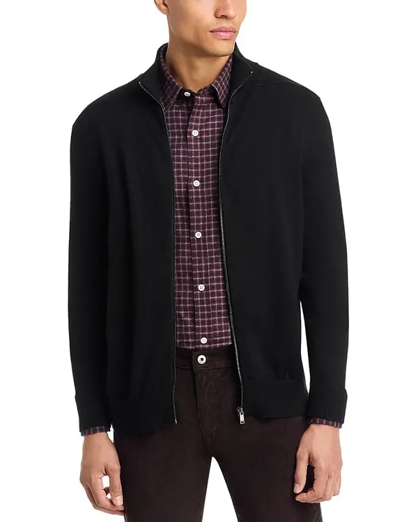 BOSS Liopedro Wool & Cotton Zip Sweater - Black