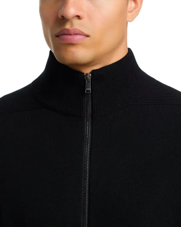 BOSS Liopedro Wool & Cotton Zip Sweater - Black