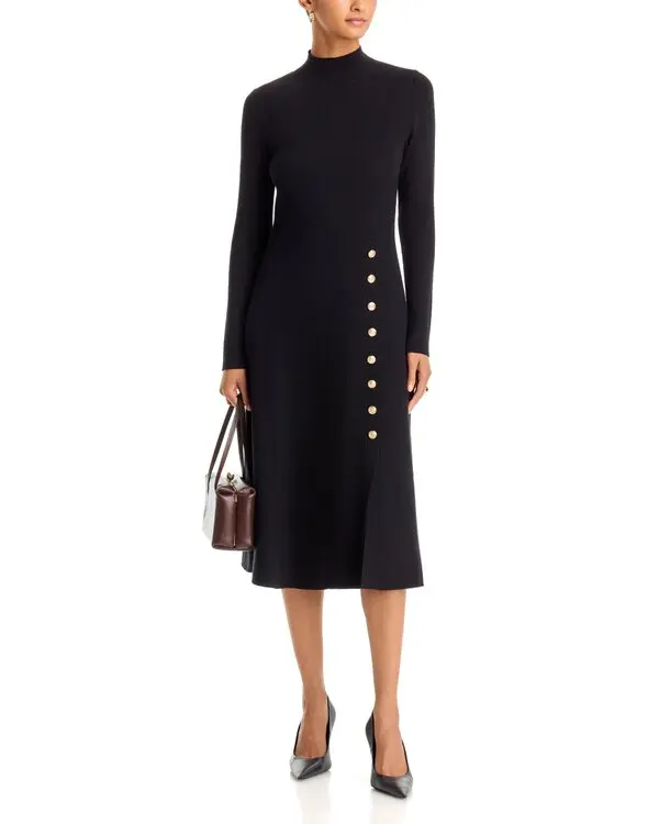 Elie Tahari Adhara Ribbed Sweater Dress With Button Detail
