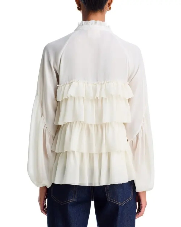 Cinq À Sept Amoura Stand Collar Ruffle Tiered Top