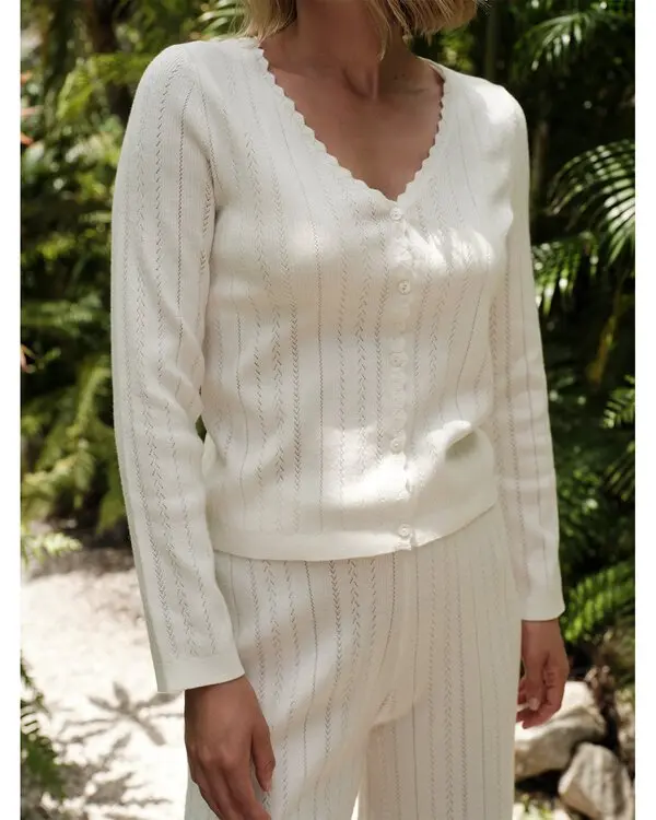 Eberjey Pointelle Knit Cardigan - Ivory