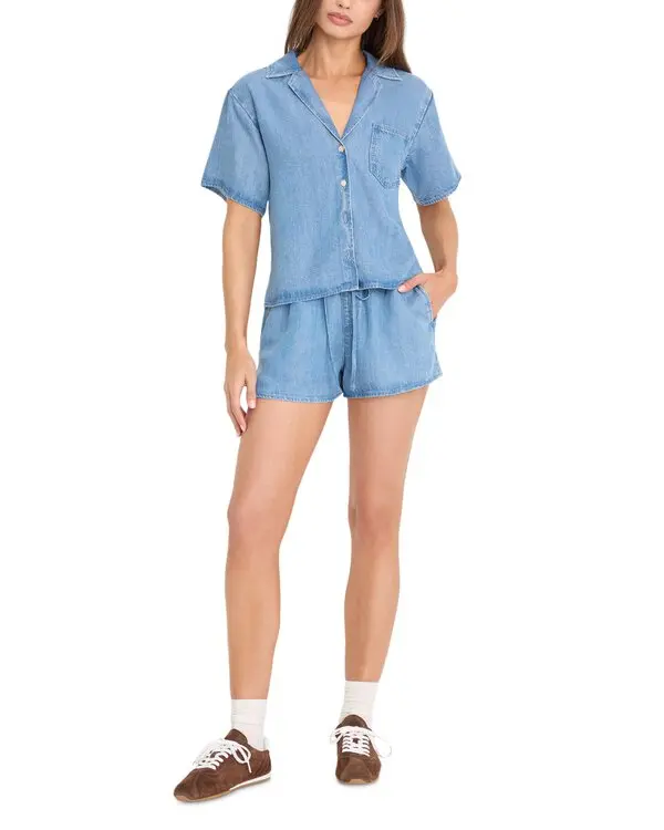 Good American The Denim Camp Shirt In Indigo1273