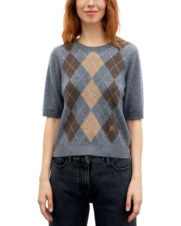 Gerard Darel Wool Elbow Sleeve Argyle Pullover Sweater