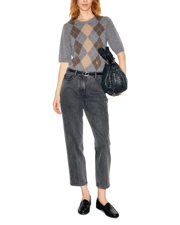 Gerard Darel Wool Elbow Sleeve Argyle Pullover Sweater