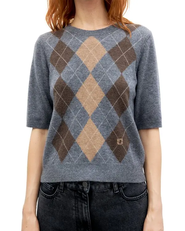 Gerard Darel Wool Elbow Sleeve Argyle Pullover Sweater