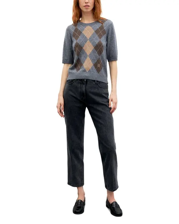 Gerard Darel Wool Elbow Sleeve Argyle Pullover Sweater