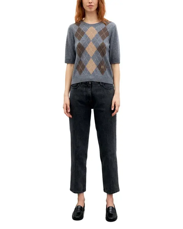 Gerard Darel Wool Elbow Sleeve Argyle Pullover Sweater