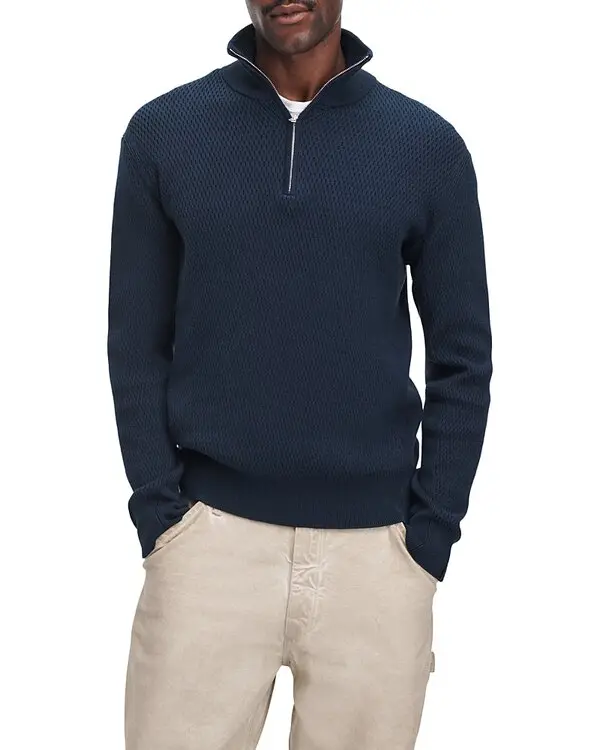 Rag & Bone Danton Quarter Zip Cotton Sweater - Navy