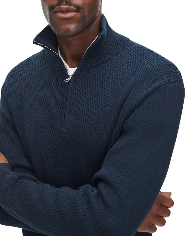 Rag & Bone Danton Quarter Zip Cotton Sweater - Navy