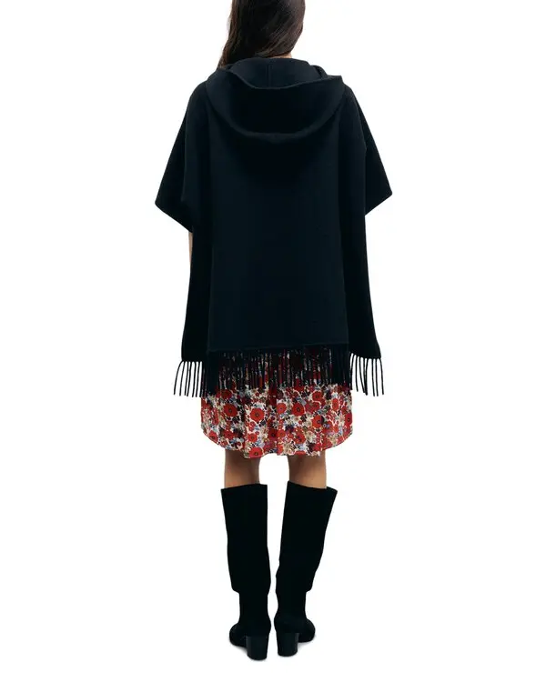 Gerard Darel Ady Hooded Cape Coat With Fringe Hem
