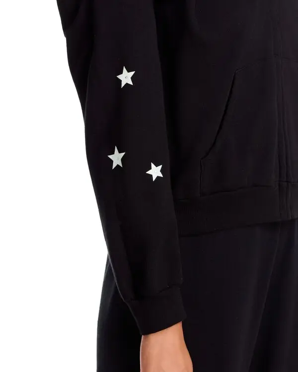 Aqua Cropped Zip Hoodie With Star Embellishments - Black