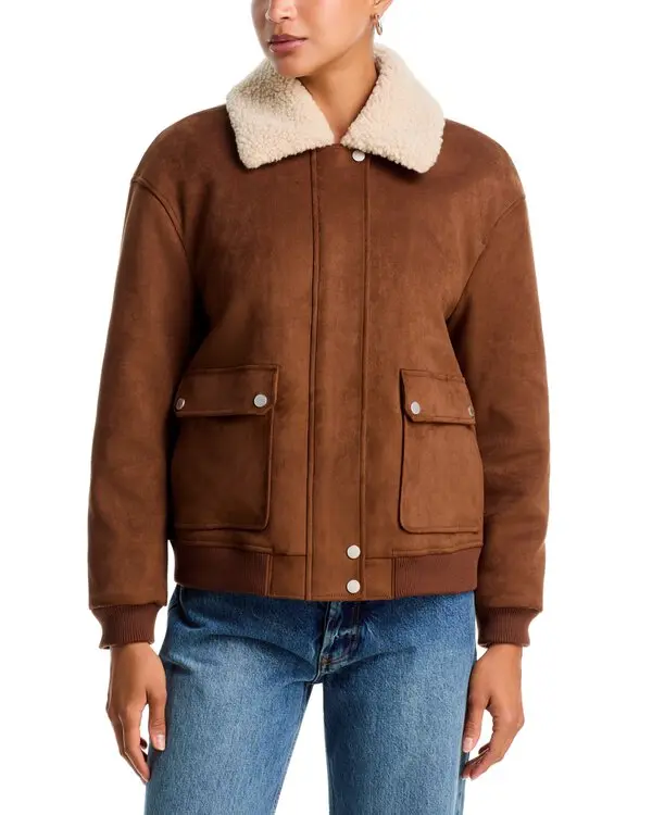 Aqua Faux Fur Trim Faux Suede Aviator Jacket Exclusive