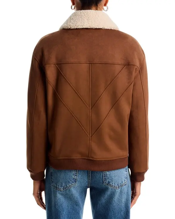 Aqua Faux Fur Trim Faux Suede Aviator Jacket Exclusive