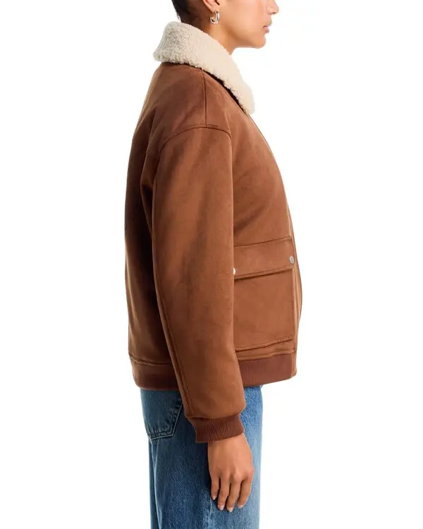 Aqua Faux Fur Trim Faux Suede Aviator Jacket Exclusive