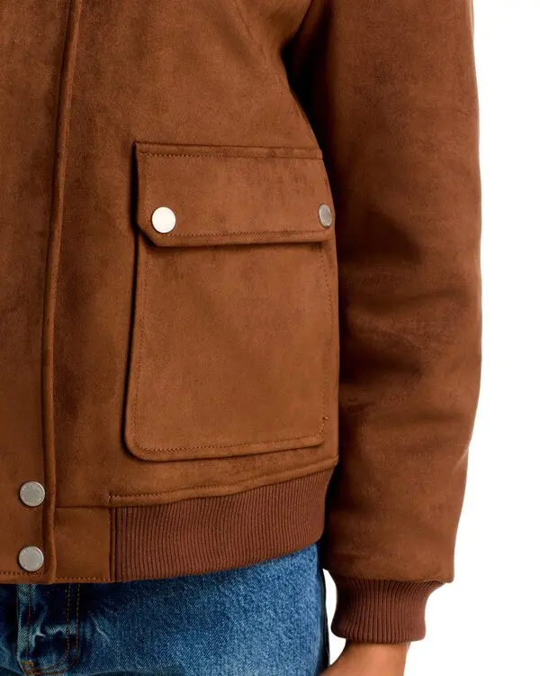 Aqua Faux Fur Trim Faux Suede Aviator Jacket Exclusive