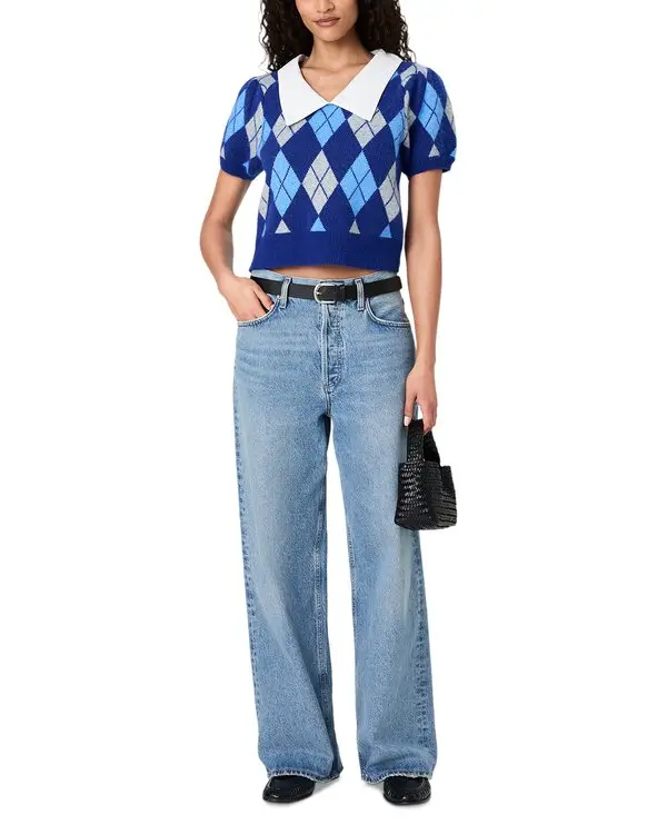 French Connection Koda Knit Argyle Sweater With Collared Neckline