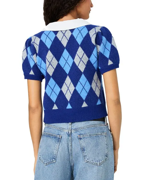 French Connection Koda Knit Argyle Sweater With Collared Neckline