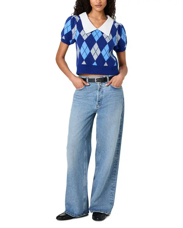 French Connection Koda Knit Argyle Sweater With Collared Neckline