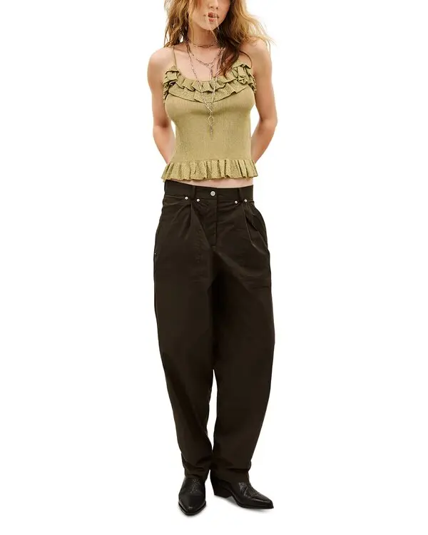 Ba&sh Zaria Metallic Knit Top With Ruffles