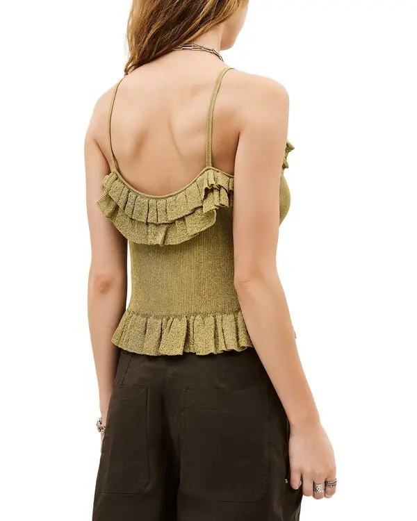 Ba&sh Zaria Metallic Knit Top With Ruffles