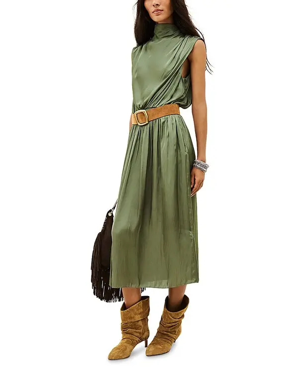 Ba&sh Celea Draped Midi Dress - Khaki