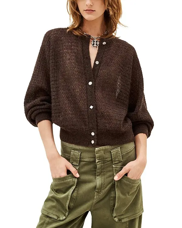 Ba&sh Isolar Pointelle Knit Cardigan - Ebony