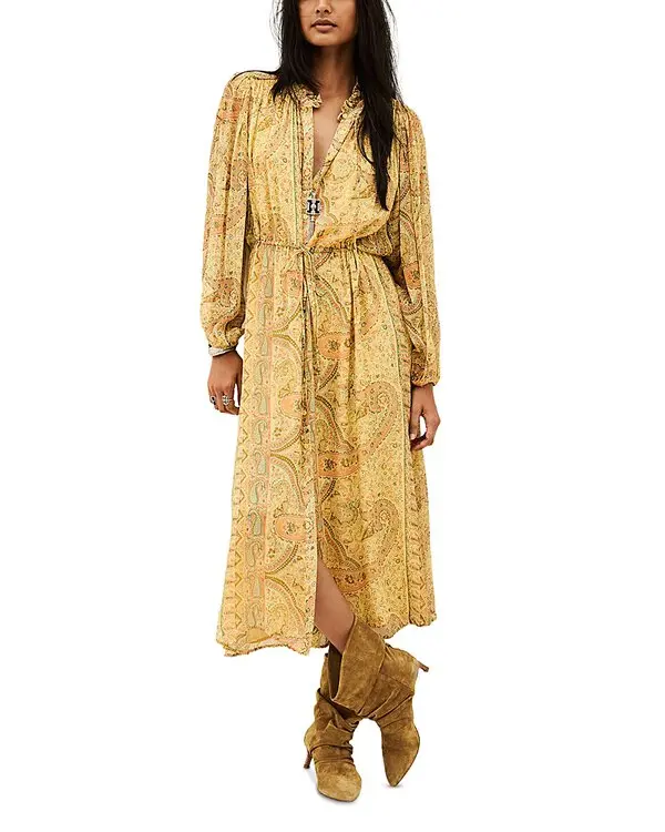 Ba&sh Ciahara Printed Midi Dress - Yellow