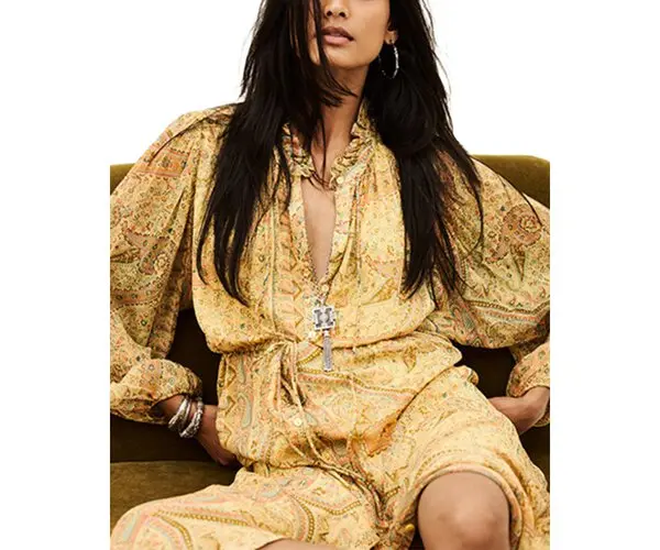 Ba&sh Ciahara Printed Midi Dress - Yellow
