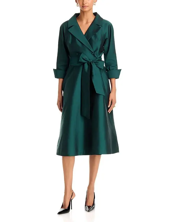 Rickie Freeman For Teri Jon Taffeta Notch Collar Belted Shirt Dress By - Forest