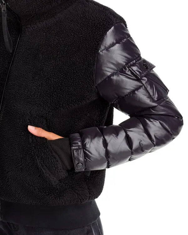 Aqua Sherpa Mixed Media Bomber Jacket