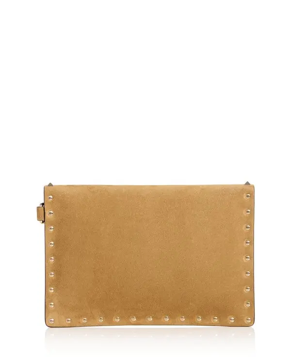 Valentino Garavani Rockstud Medium Suede Flat Pouch - Beige
