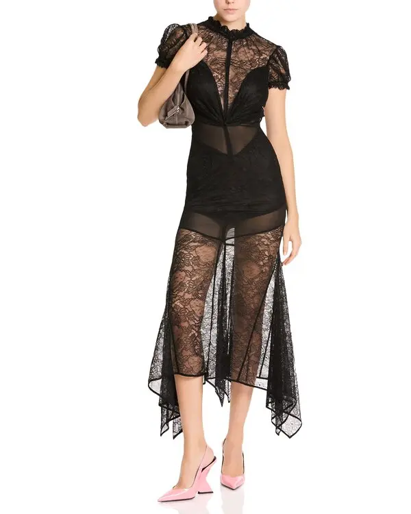 Attico Lace High Neck Midi Dress