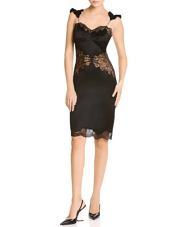 Attico Lace Sweetheart Neck Ruffled Midi Dress - Black