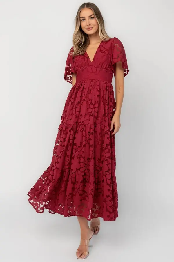 FLYING TOMATO Lace Midi Dress - Cranberry