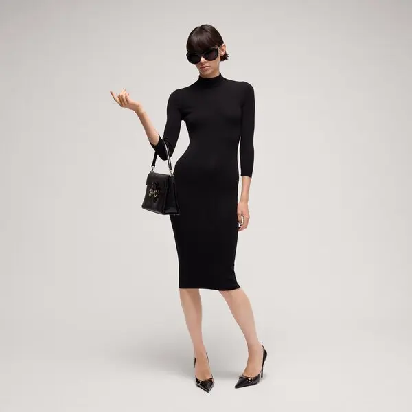 Gucci Fine Rib Knit Wool Dress With Horsebit